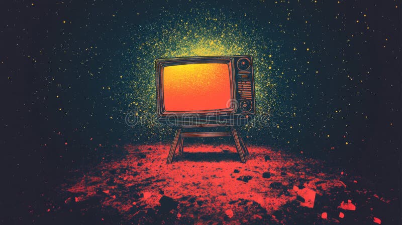 Retro Television in Cosmic Space: Glowing Screen, Pixelated Art Stock ...