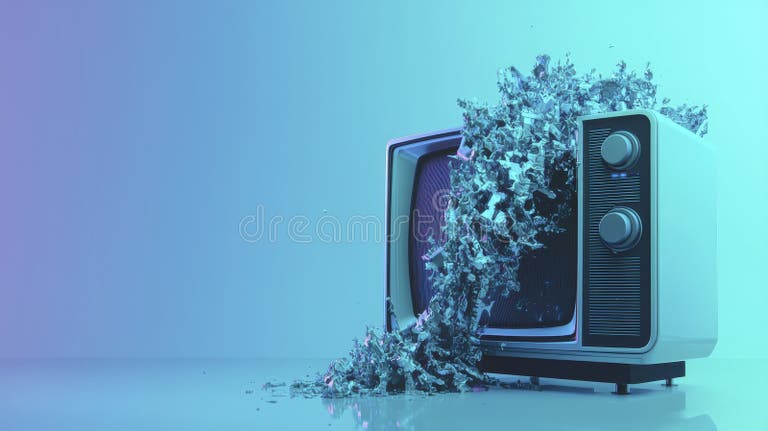 Retro Television with Digital Data Stream Explosion Stock Illustration ...