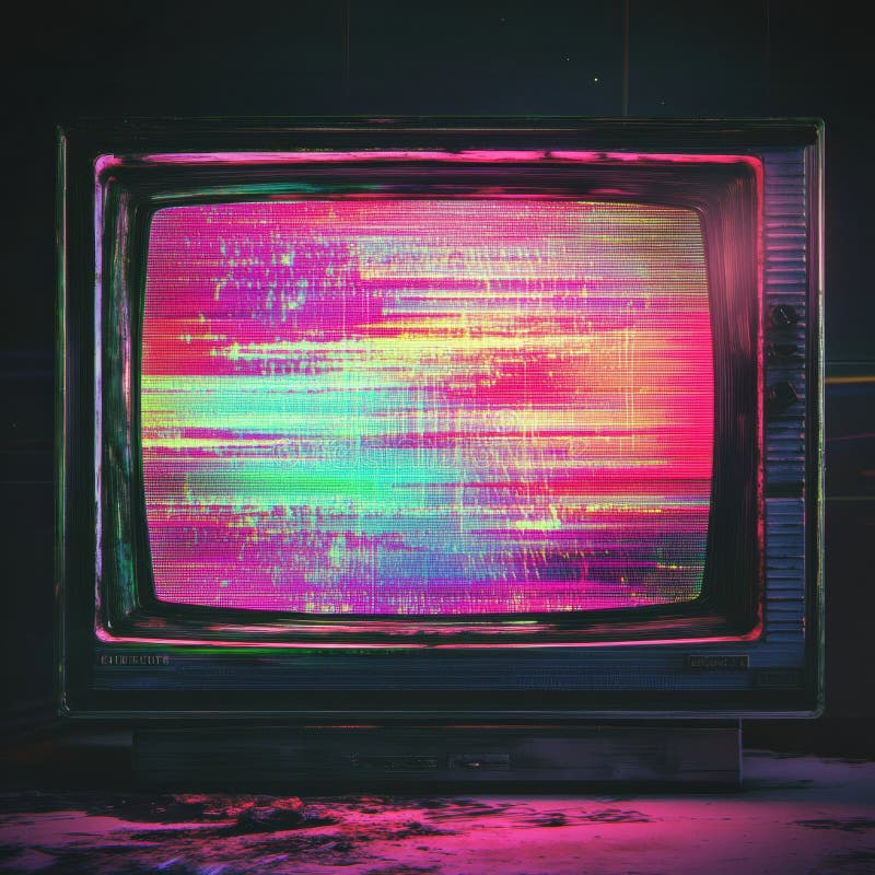 Retro Television Screen Displaying Vibrant Static Noise and Colorful ...