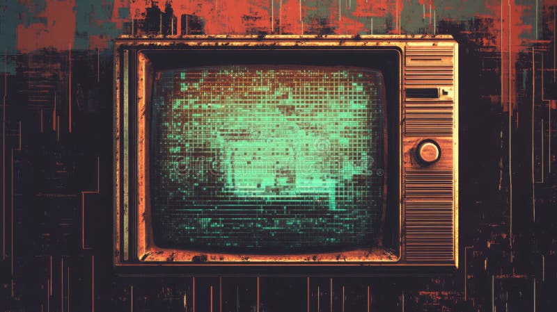 Retro Television with Glitch Screen Digital Art Stock Illustration ...