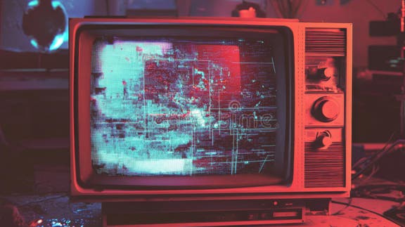 Retro Television with Glitching Digital Data on Screen Stock ...
