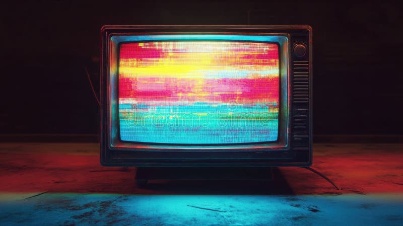 Retro Television Screen Displaying Colorful Glitch Patterns Static ...
