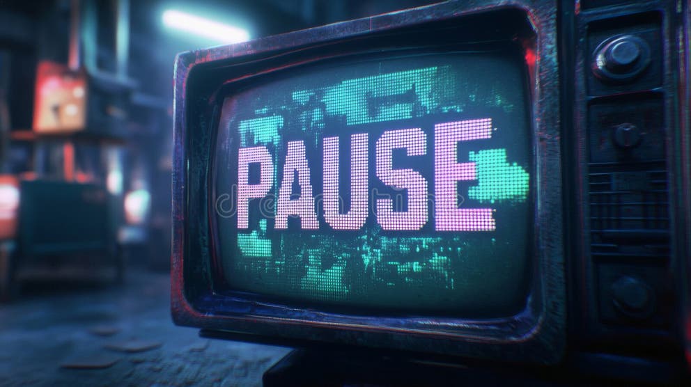 Retro Television Screen Displaying Glitch Text Pause Stock Illustration ...