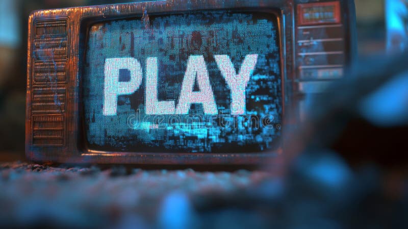 Retro Television Screen Displaying Play in Blue Pixels Stock ...