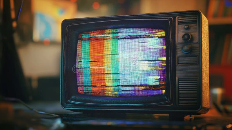 Retro Television Screen Displaying Vibrant Static Noise and Colorful ...
