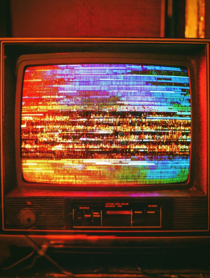 Retro Television Displaying Static Noise Vibrant Glitch Patterns Dimly ...