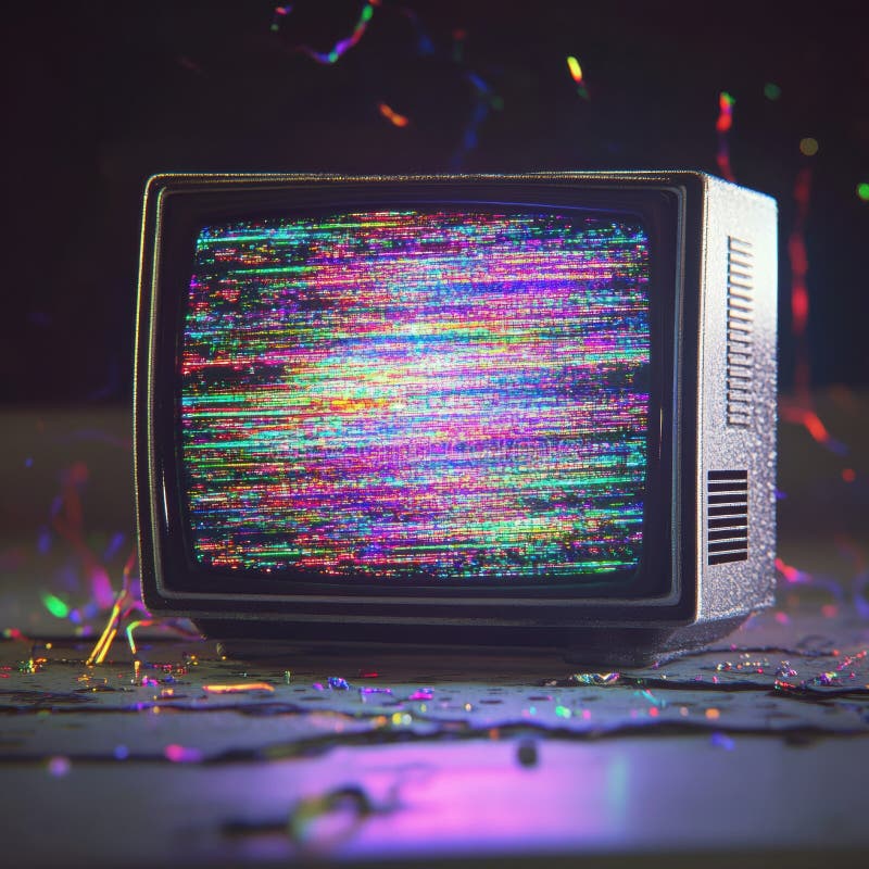 Retro Television Screen Displays Vibrant Static Noise and Colorful ...