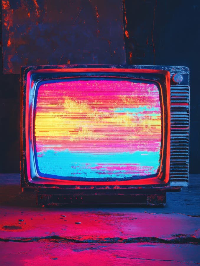 Retro Television Screen Displays Colorful Glitch Patterns and Static ...