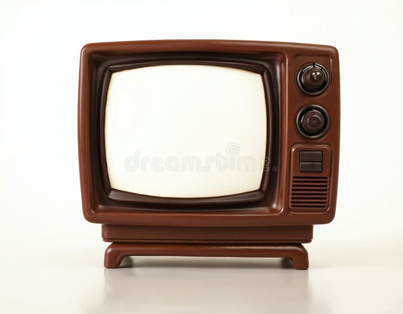 Retro Television Set with a Blank White Screen, Brown Casing. Studio ...