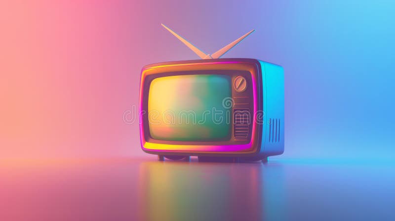 Retro Television Set with Colorful Gradient Light Stock Photo - Image ...