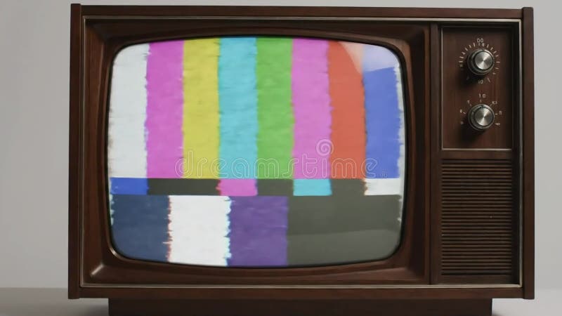 Vintage Television Set Displaying Color Bars and Static Interference ...