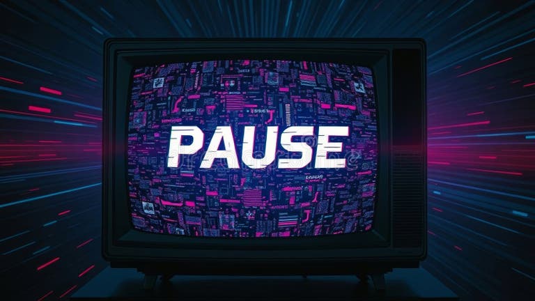 Vintage TV Screen Pausing Amid Glitchy Digital Noise, Blurred ...
