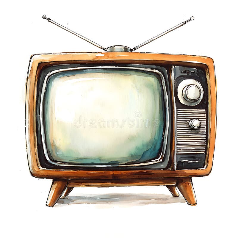 Vintage Television with Extendable Antenna and Wooden Casing Stock ...
