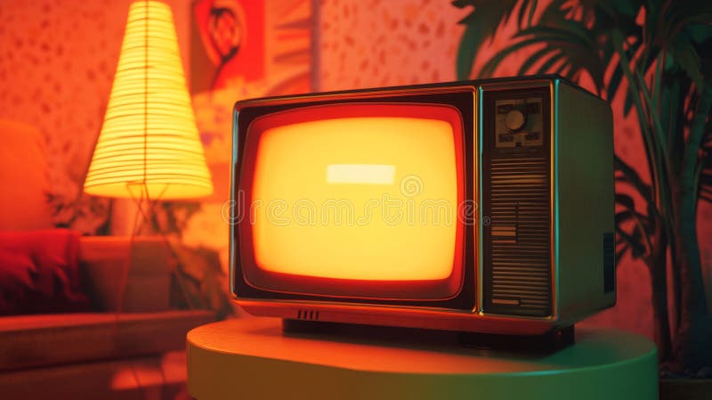 Retro Television Set with Warm Lighting in a Vintage Room Stock ...
