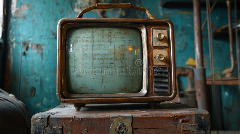 Retro Television with Static Display in Vintage Setting Stock Image ...