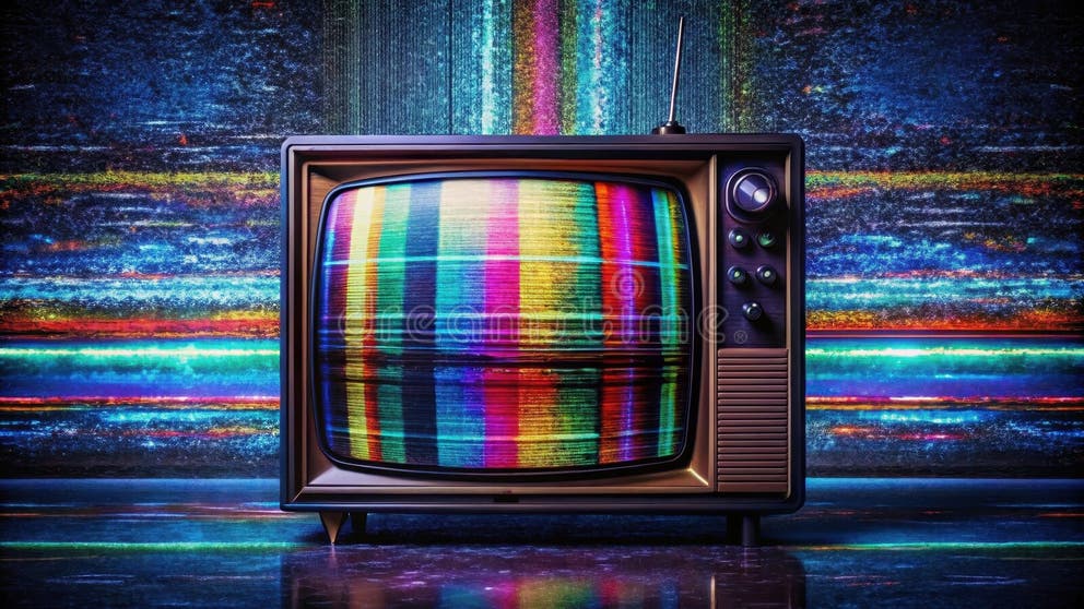 Retro Television Static Displaying Colorful Interference Pattern on a ...