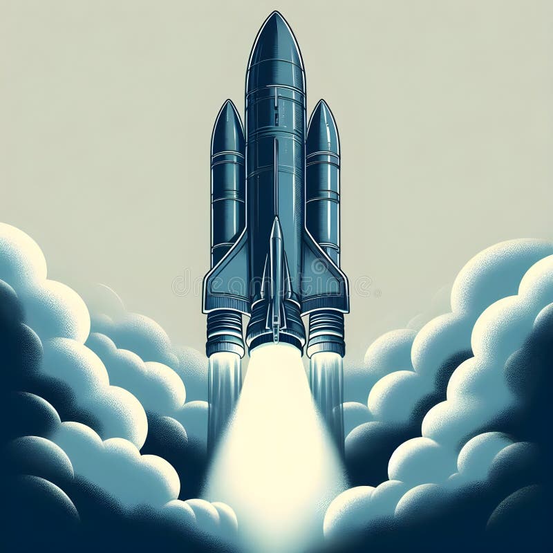 Retro Theme Rocket Illustration Soar into the Sky. Stock Illustration ...