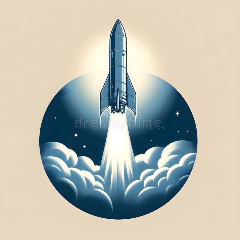 Retro Theme Rocket Illustration Soar into the Sky. Stock Illustration ...