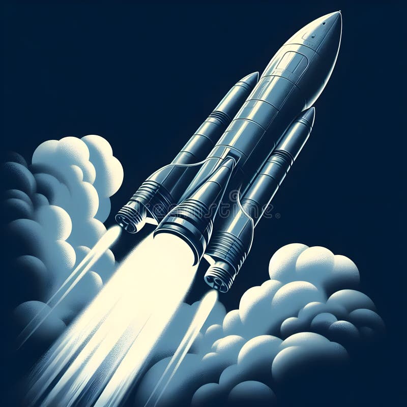 Retro Theme Rocket Illustration Soar into the Sky. Stock Illustration ...