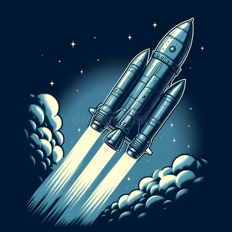 Retro Theme Rocket Illustration Soar into the Sky. Stock Illustration ...