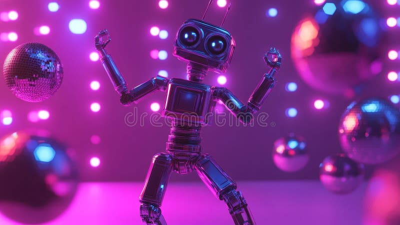 At a Retro-themed Party, a Robot Dances Under Neon Lights and a ...