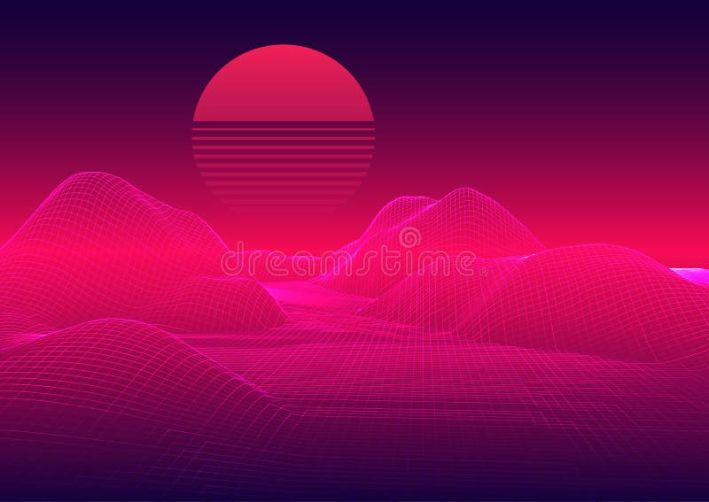Retro Themed Wireframe Landscape Background Design Stock Vector ...