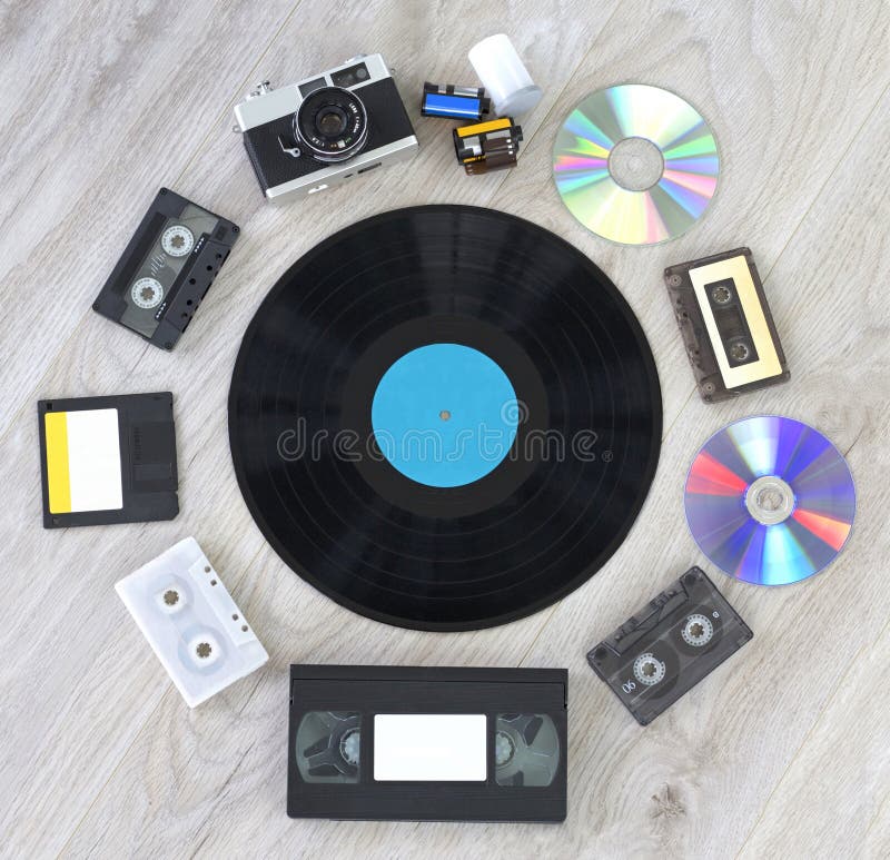 Retro, Vinyl Record Disc, Audio Cassette and Cd Stock Photo - Image of ...