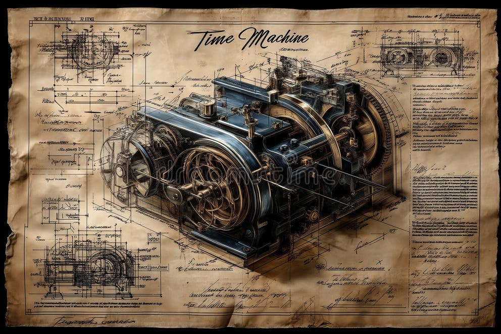 Retro Time Machine Design Blueprint Illustration Stock Illustration ...