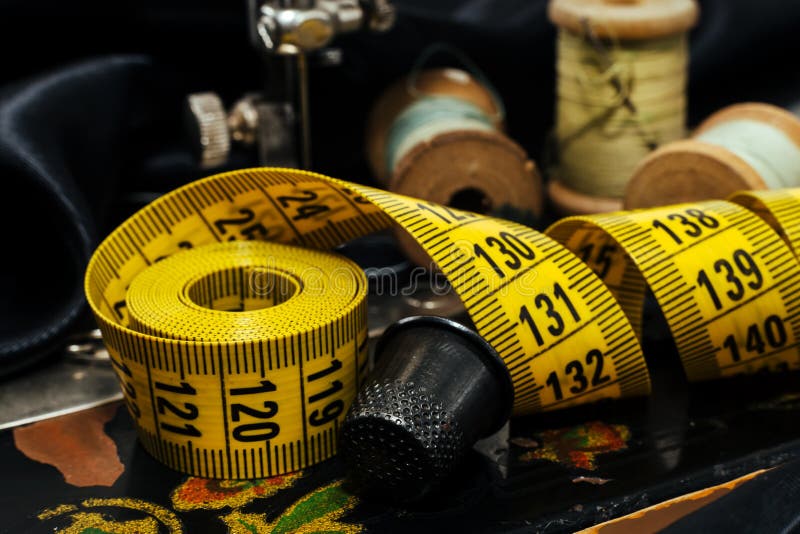 Retro Tools for Cutting and Sewing. Needle with Thread, Thimble, Sewing ...