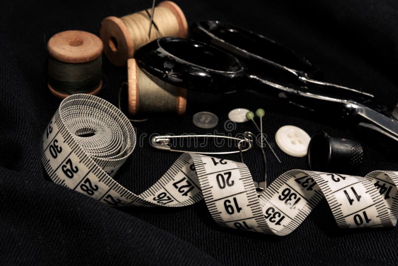 Retro Tools for Cutting and Sewing. Needle with Thread, Thimble, Sewing ...