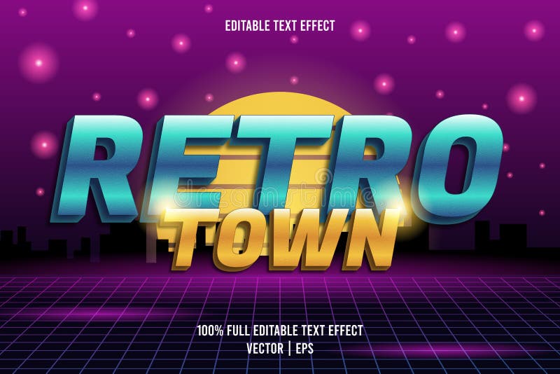 Retro Town Editable Text Effect Glossy Retro Style Stock Vector ...