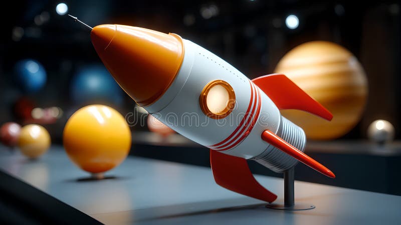Retro Toy Rocket Model Displayed Amongst Planetary Models in Museum ...