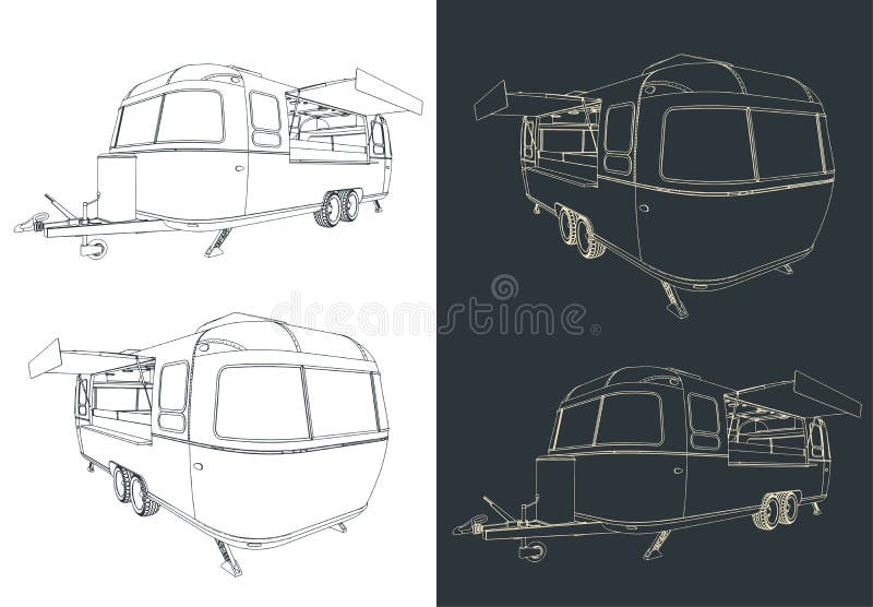 Retro trailer sketches stock vector. Illustration of vector - 237140962