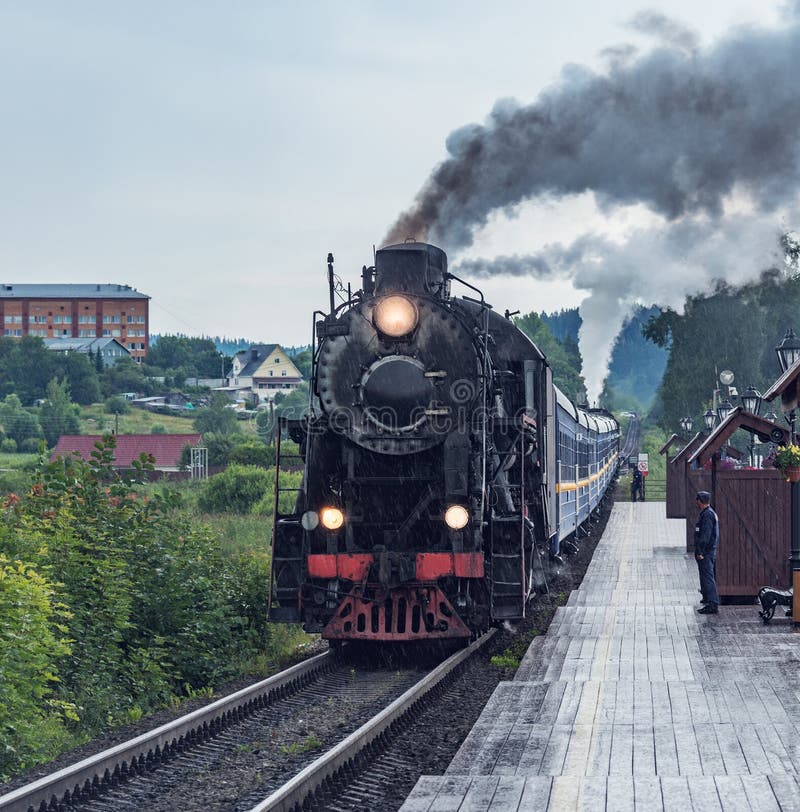 Retro Train Arrives To the Station Editorial Photography - Image of ...