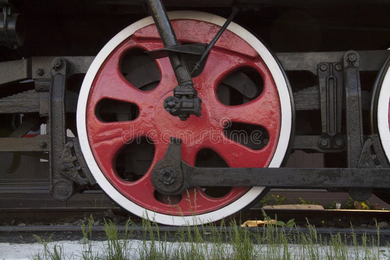 Retro Train Carriage, Partially Red Train Wheel Close-up. Historical ...