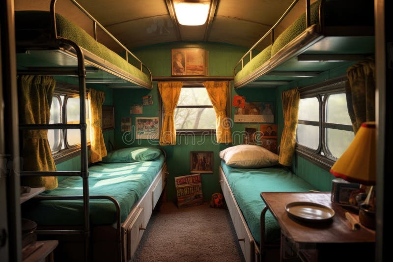 Retro Train Compartment with Bunk Beds Stock Illustration ...