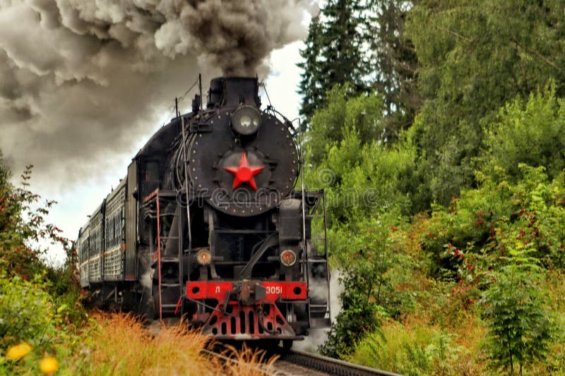 Retro Train Running on the Railroad Stock Photo - Image of sortavala ...