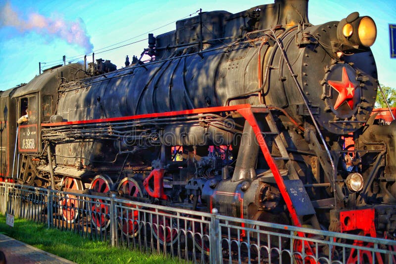Retro Train Running on the Railroad Stock Image - Image of train ...