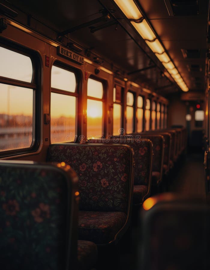 Retro Train Seat with a Beautiful Sunset View through the Window Stock ...