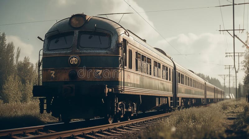 A Retro Train is Traversing an Area Covered in during. Al Generated ...