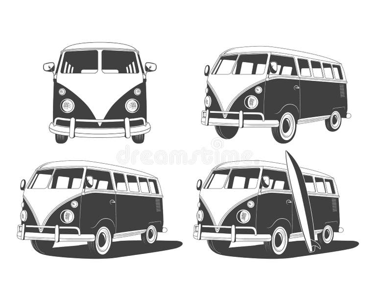 Retro Travel Buses Set. Design Elements Stock Vector - Illustration of ...
