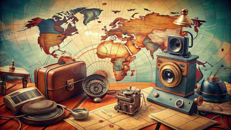 Retro Travel Planning a Vintage Navigation Map Explored Across Modern ...