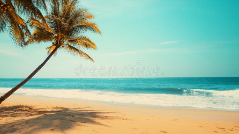 Retro Travel Poster Beach Scene in Warm Desaturated Tones, Created ...