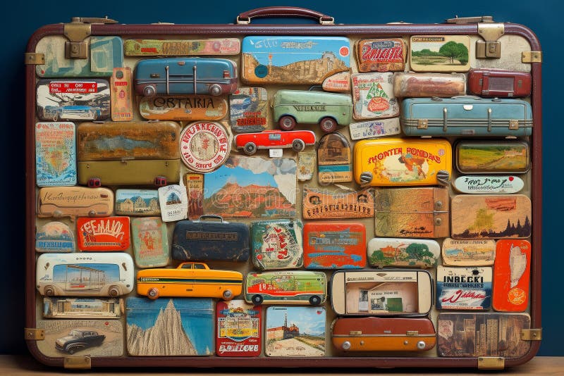 Retro Travel: Vintage Suitcase with Stickers Stock Illustration ...