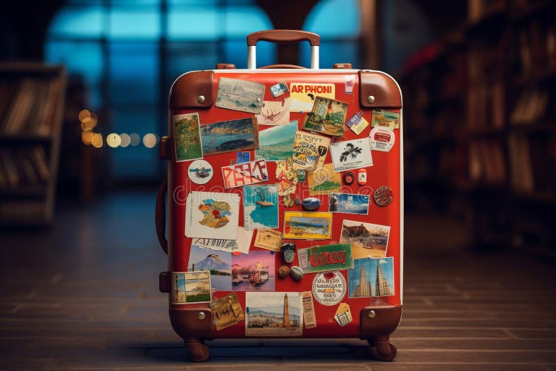 Retro Travel: Vintage Suitcase with Stickers Stock Illustration ...