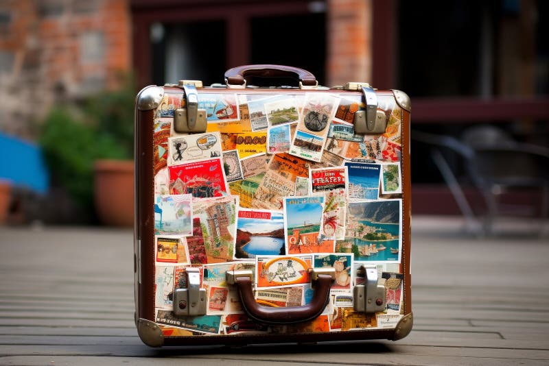 Retro Travel: Vintage Suitcase with Stickers Stock Illustration ...