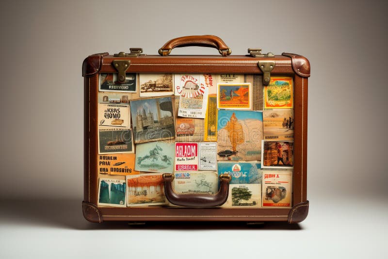 Retro Travel: Vintage Suitcase with Stickers Stock Illustration ...