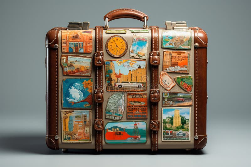 Retro Travel: Vintage Suitcase with Stickers Stock Illustration ...