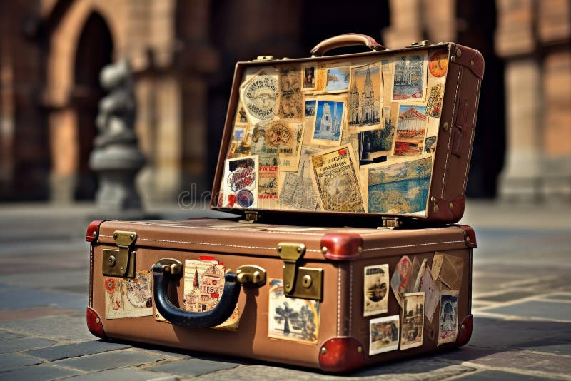 Retro Travel: Vintage Suitcase with Stickers Stock Illustration ...