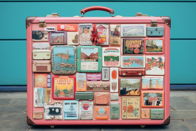 Retro Travel: Vintage Suitcase with Stickers Stock Illustration ...